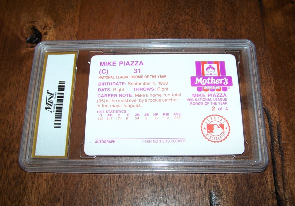 1994 MOTHERS COOKIES HOF MIKE PIAZZA 1993 ROOKIE OF THE YEAR GRADED GEM ...