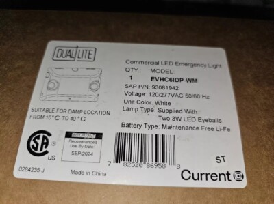 DUAL-LITE EVHC6IDP-O-WM BATTERY PACK WITH BACK PLATE 1429673 | eBay