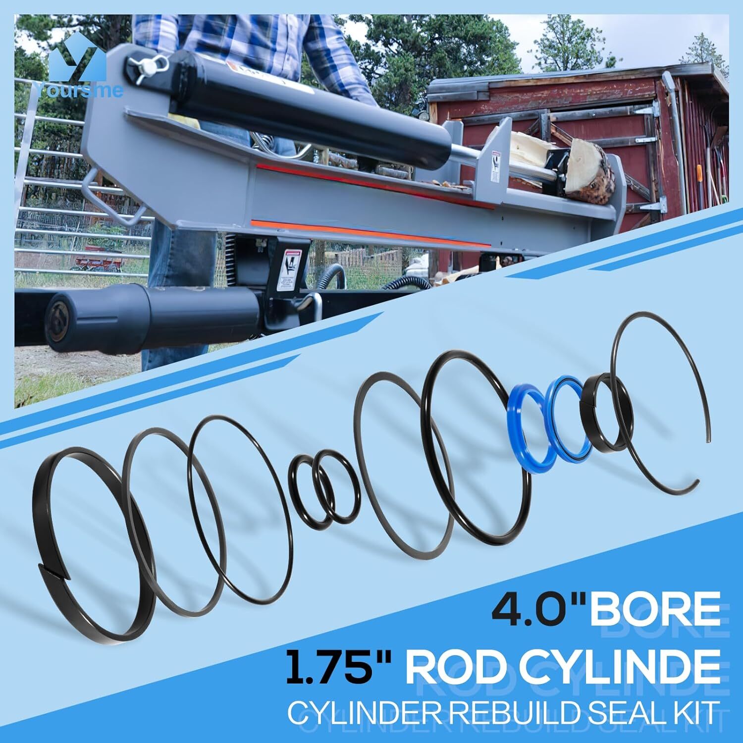 Hydraulic Log Splitter Cylinder Rebuild Seal Kit for 4.5" Bore x 1.75 ...