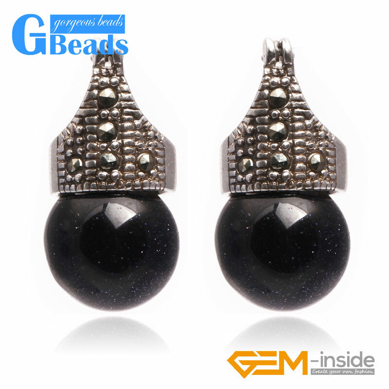 G-Beads Fashion 12mm Round Ball Beads Marcasite Silver Dangle Stud Hoop ...