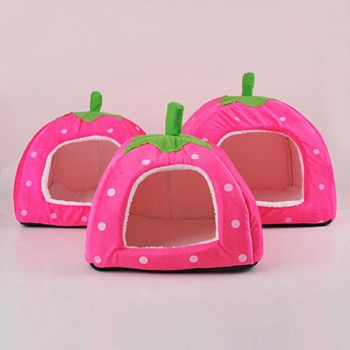 Soft Cat House Foldable Leopard Strawberry Shape Dog Bed Warm Puppy ...