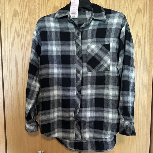 Wild Fable Juniors Oversized Flannel Black And White Size XXS | eBay