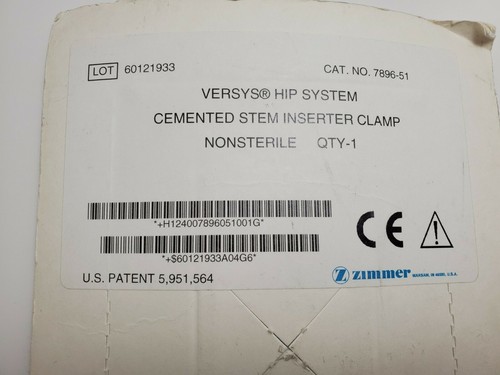 Zimmer Cemented Stem Inserter Clamp 7896-51 Versys Hip System | eBay