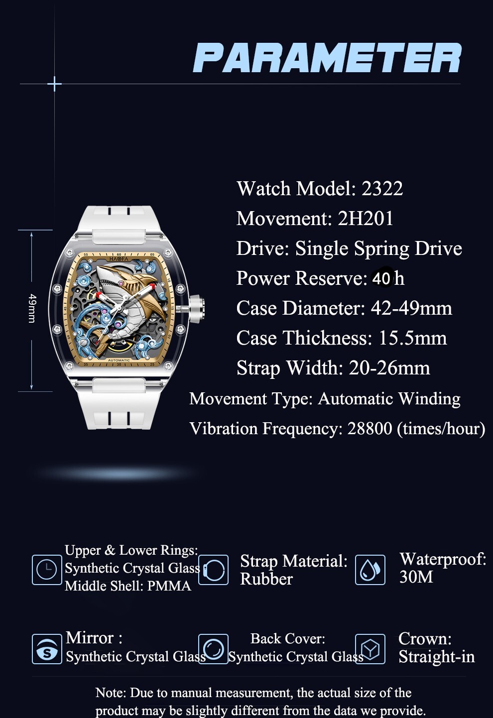 Haofa Mechanical Watches For Men Automatic 3D Shark Creative Ocean ...