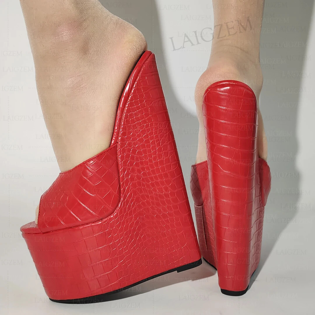SUPER High Women Pumps Platform Wedges Slip on High Heels Mules ...