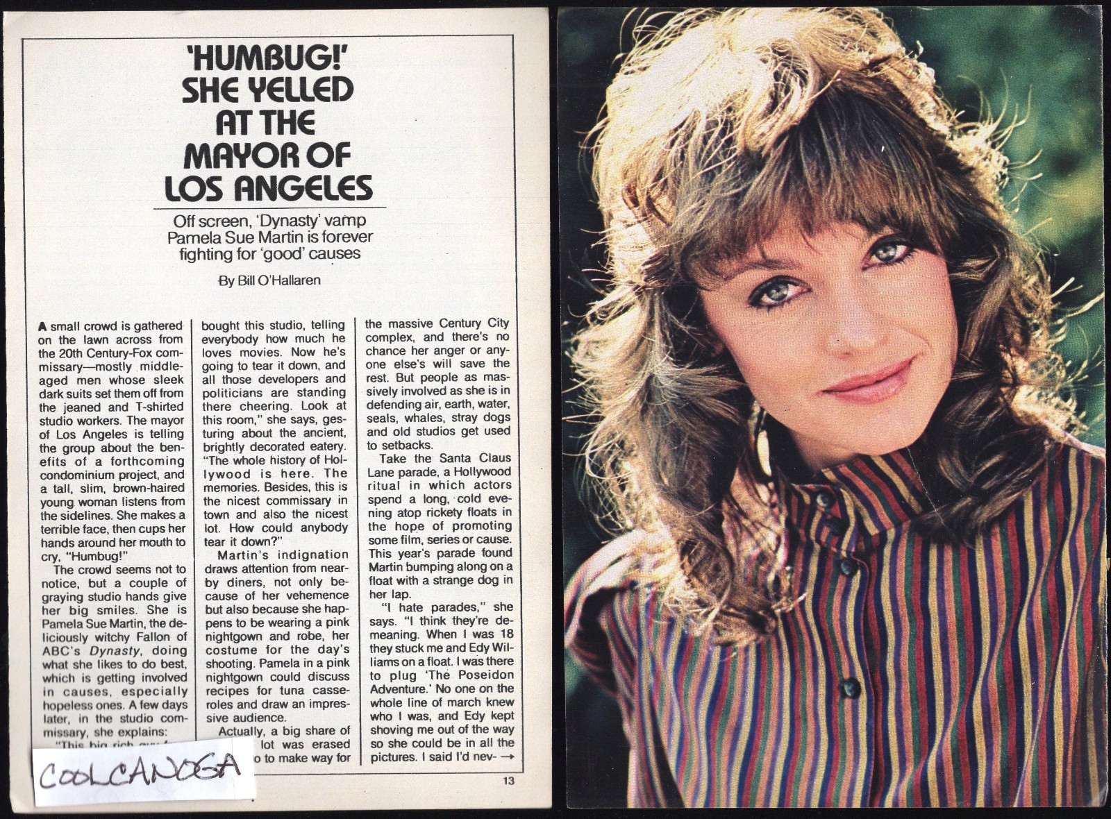 1982 TV ARTICLE~PAMELA SUE MARTIN~DYNASTY VAMP~FALLON CARRINGTON COLBY ...