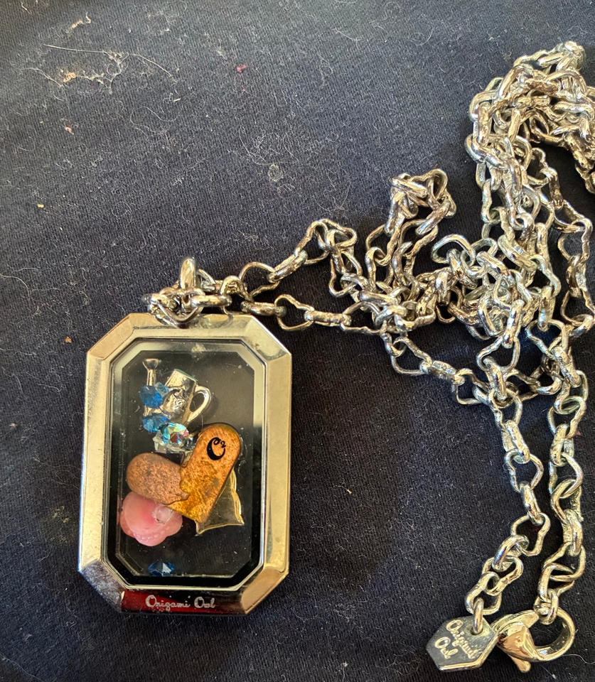 Origami Owl Silver Tone Hinge Locket Necklace Watering Can Heart Gems ...