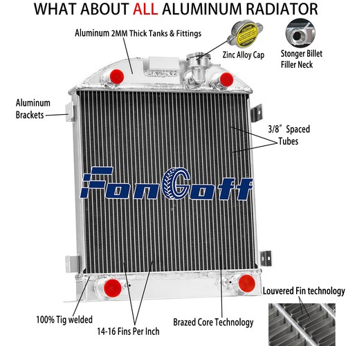 4 Rows Aluminum Radiator For 1928-1929 Ford Model A 3.3L l4 Flathead ...