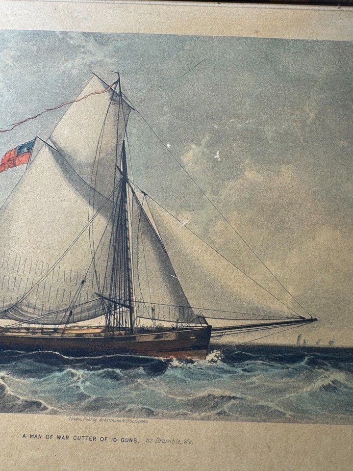Antique 1840 Knell & Fielding "A Sloop Of War Brig" Color Lithograph ...