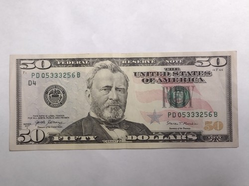 US currency 50 dollar star note error no star after serial number ...