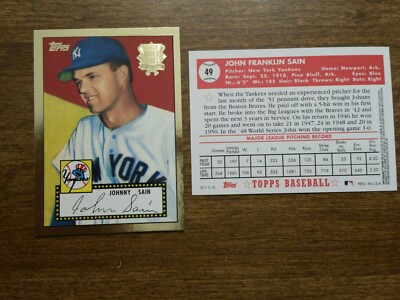 2001 Topps Archive Reserve Reprint Baseball Card #49 Johnny Sain | eBay