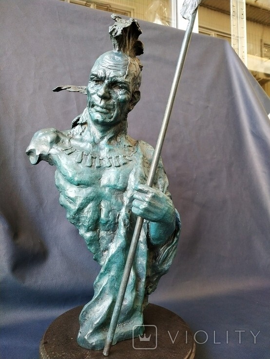 Indian Bust Native American Geronimo Chief Spear Bronze Statue ...