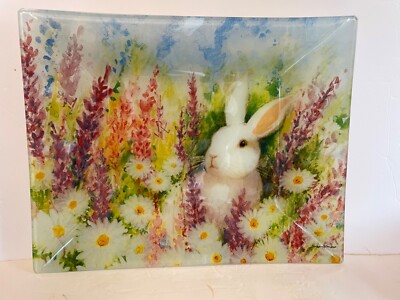 Prima Designs Susan Winget Floral Bunny Glass Platter - MINT | eBay