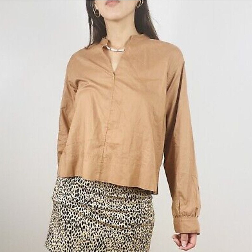 Everlane The Silky Cotton Split Neck Top Blouse 4 Rust Terra Cotta Boxy ...
