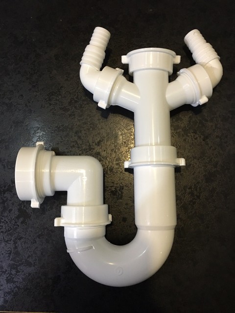 Kitchen Sink Trap With 2 Washing/dishwasher Machine Waste Pipe Spigot ...