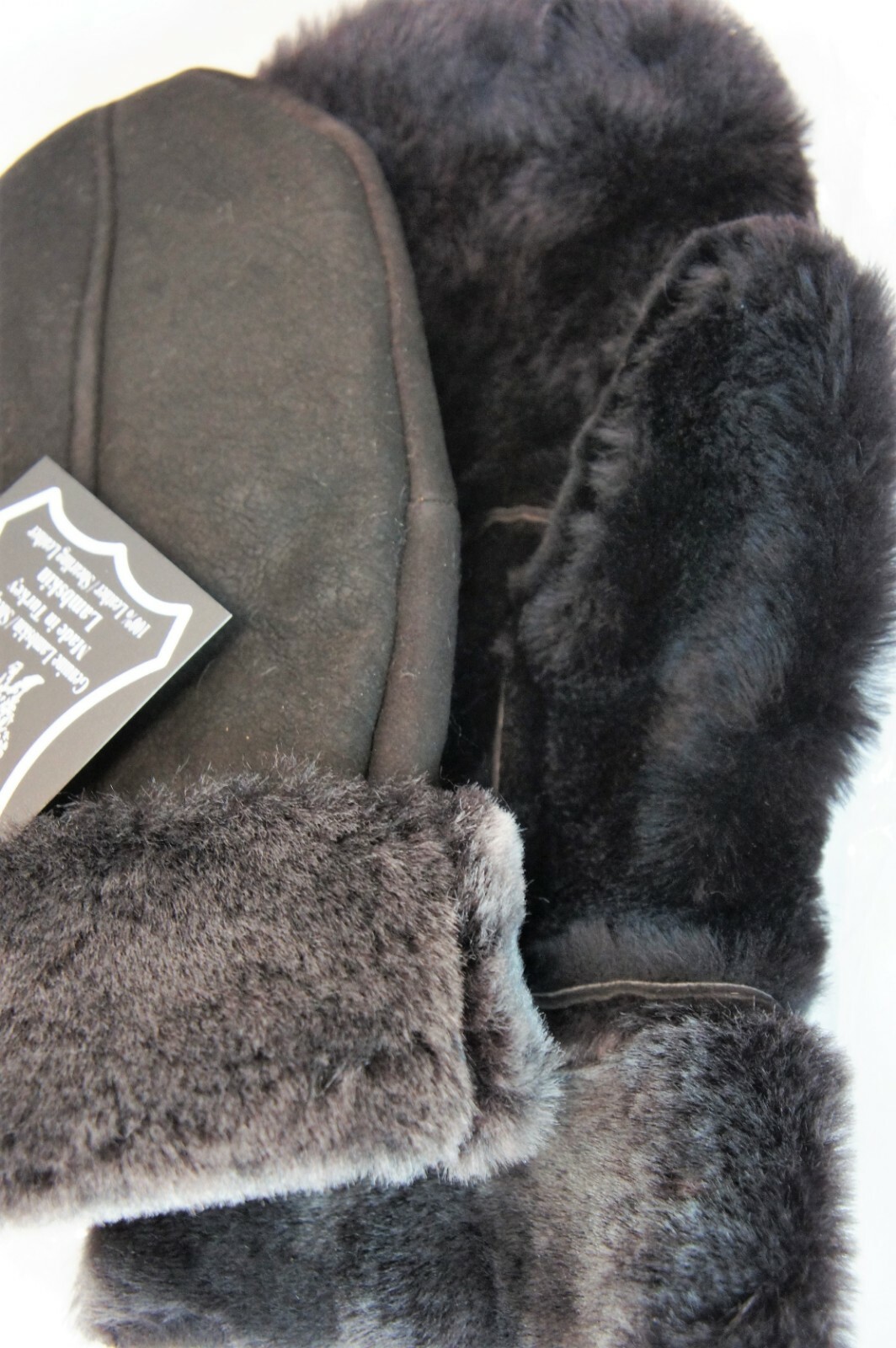 2 COLORS 100% REAL SHEEPSKIN SHEARLING LEATHER MITTENS UNISEX Fur ...