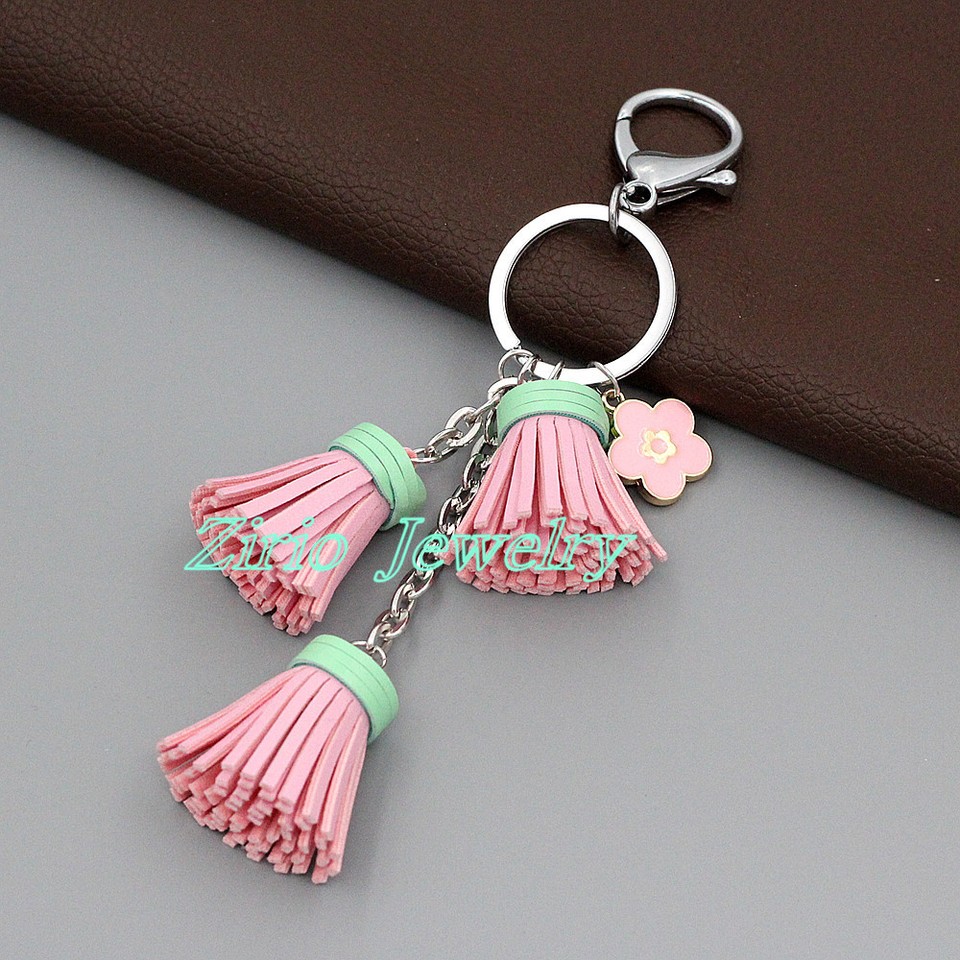 Handmade Leather Tassel Flower Key Chain Bag Purse Keyring Handbag ...