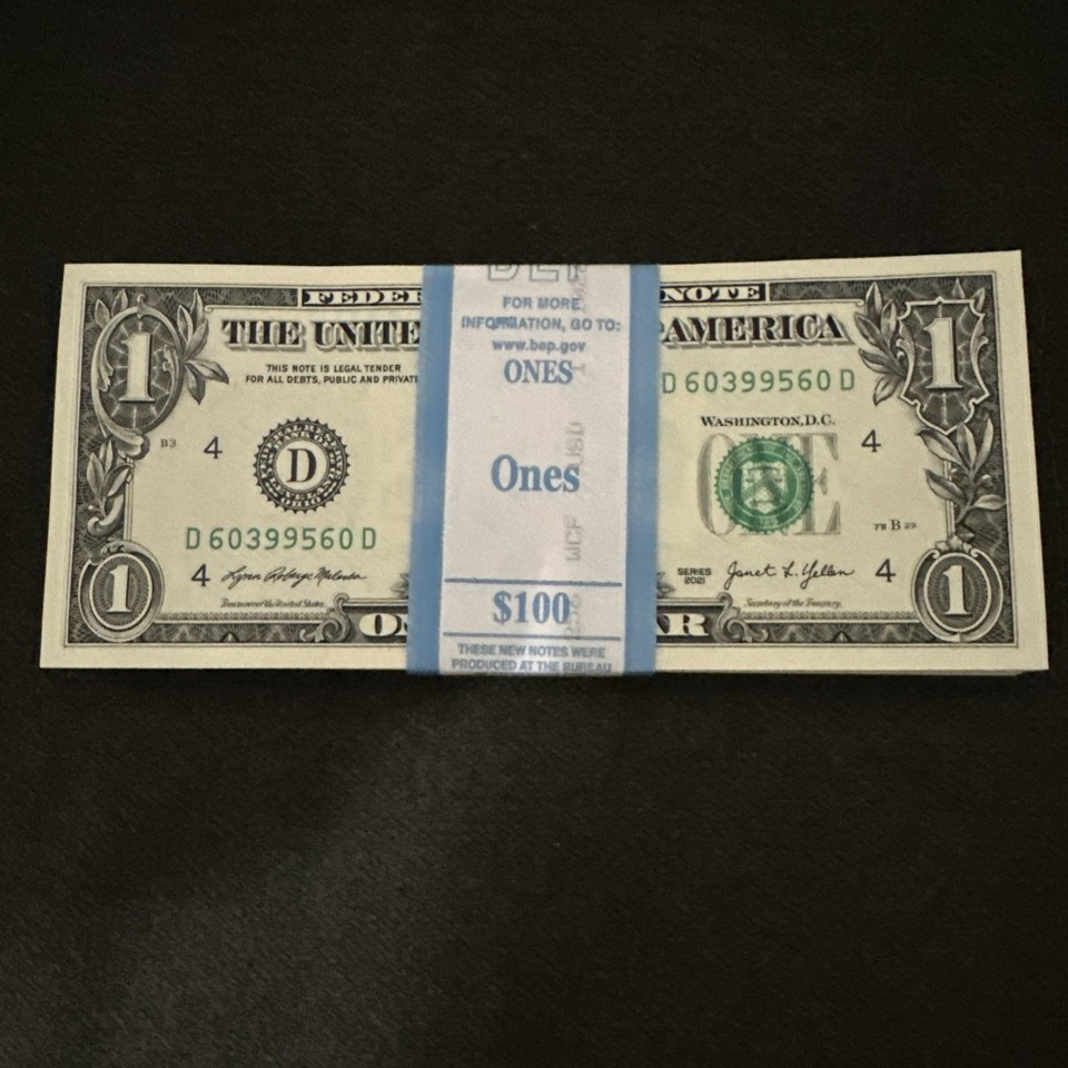 Uncirculated 100 $1 Bills - Sequential Serial Numbers- 2021 Series ...