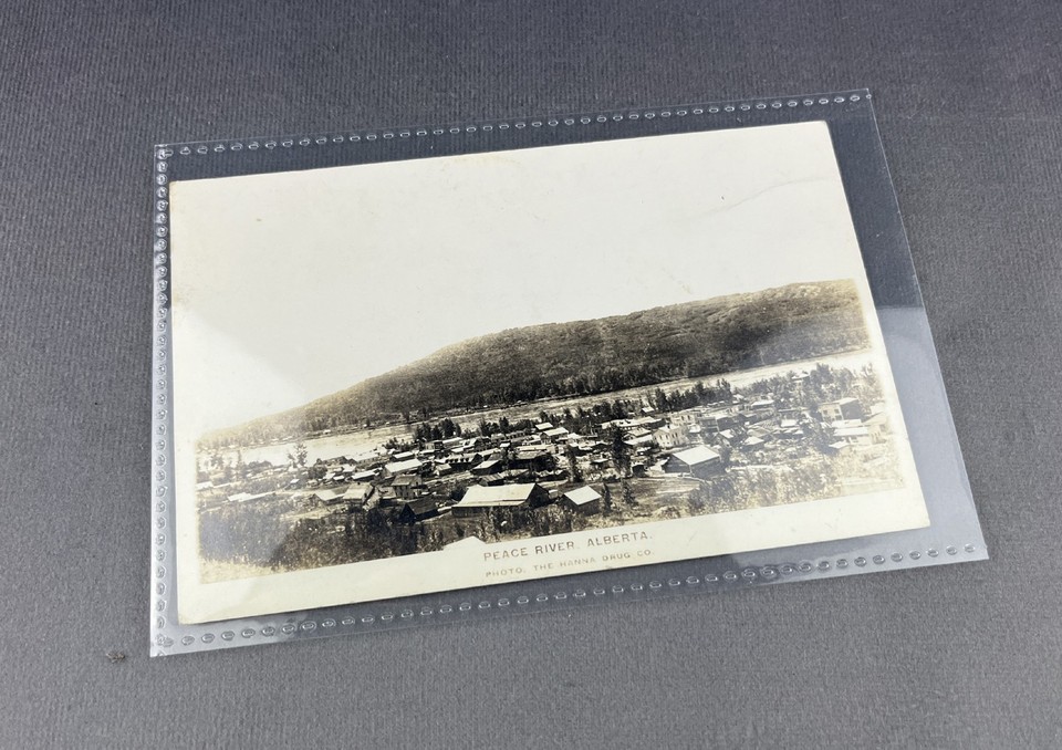 ANTIQUE RP PHOTO POSTCARD~PEACE RIVER TOWN~ALBERTA~HANNAH DRUG COMPANY ...
