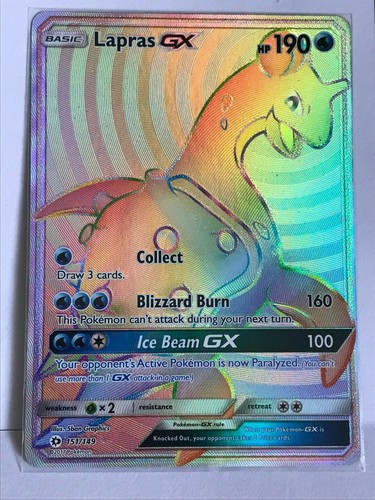 Lapras GX 151/149 RAINBOW SECRET HYPER FULL ART ULTRA RARE Pokemon Sun ...