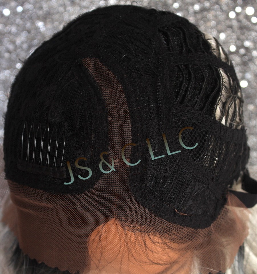 Human Hair Blend Full Lace Front Wig Mono part Heat OK Dk Roots Grey ...