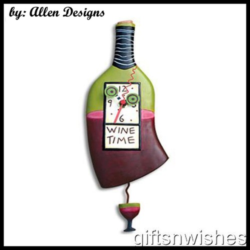 Stylish WINE TIME Wine Bottle Pub Bar Designer Pendulum Wall Clock ...