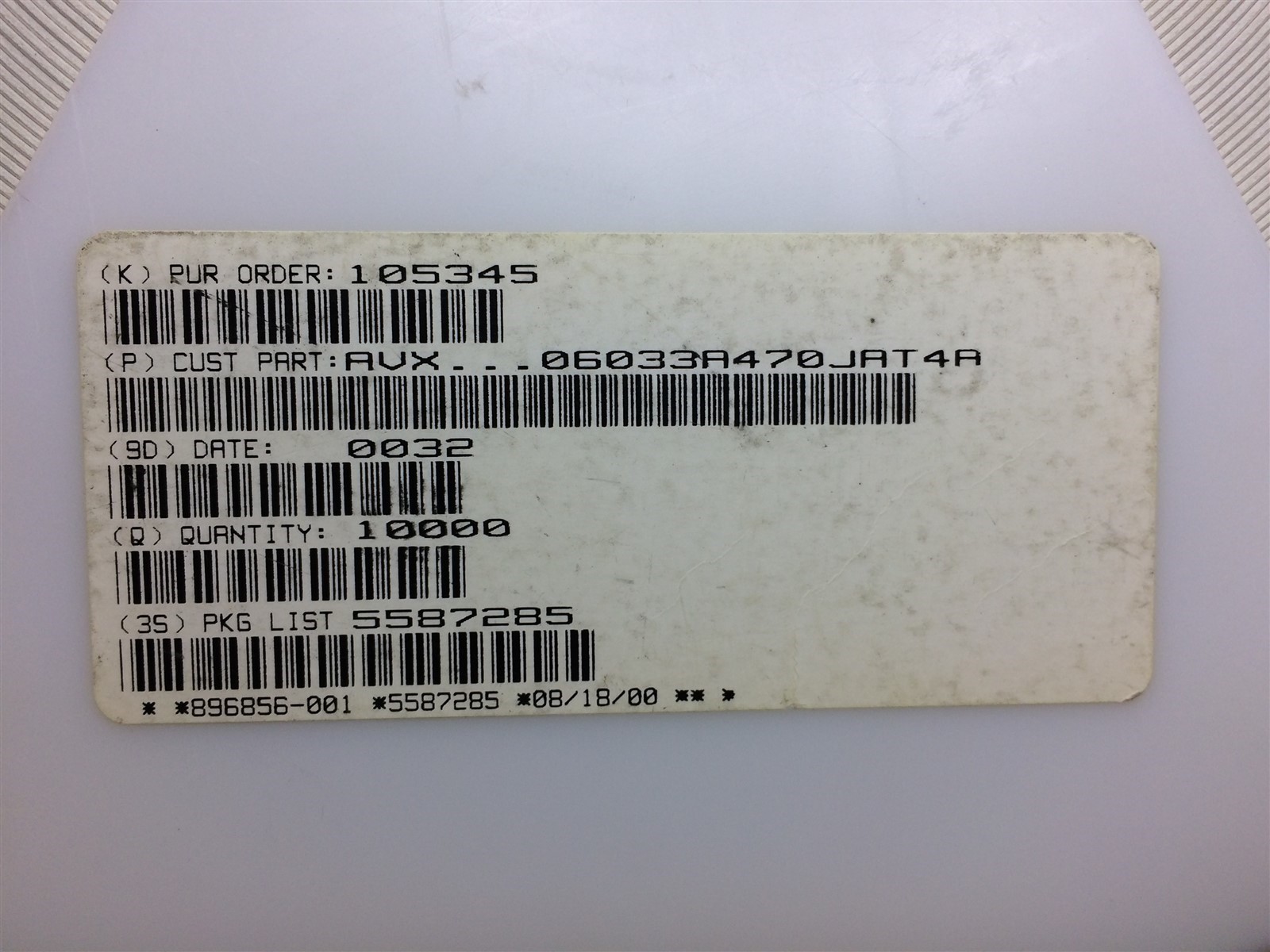06033A470JAT4A AVX CAP CER 47PF 25V C0G/NP0 0603 100 PIECES | eBay