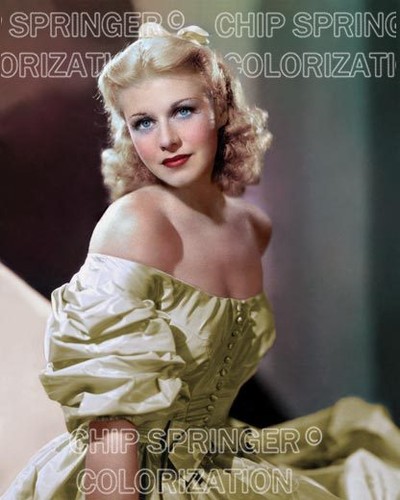 GINGER ROGERS WEARING PUFFY SLEEVED DRESS BEAUTIFUL COLOR PHOTO BY CHIP ...