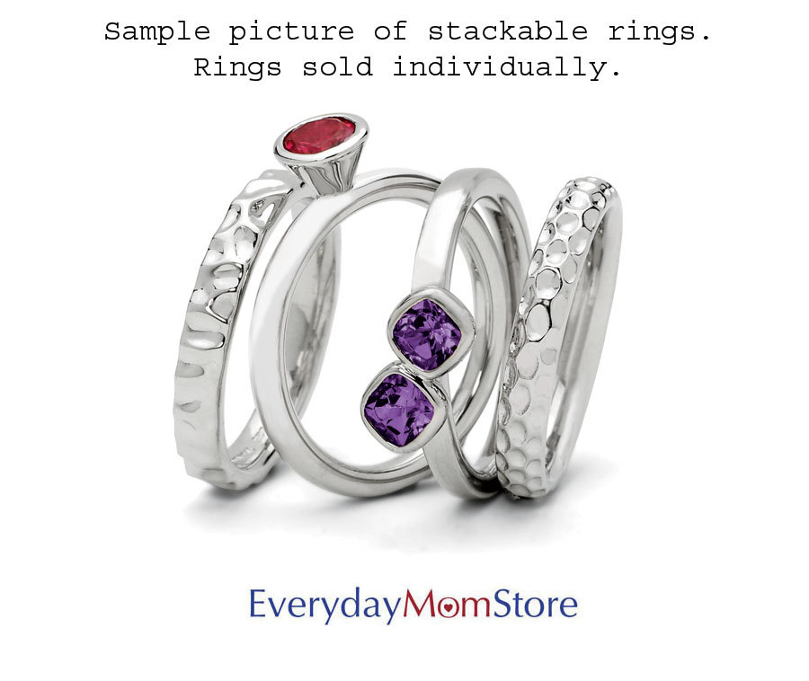 Silver Stackable Ring Round Created Ruby Stones, July Birthstone ...