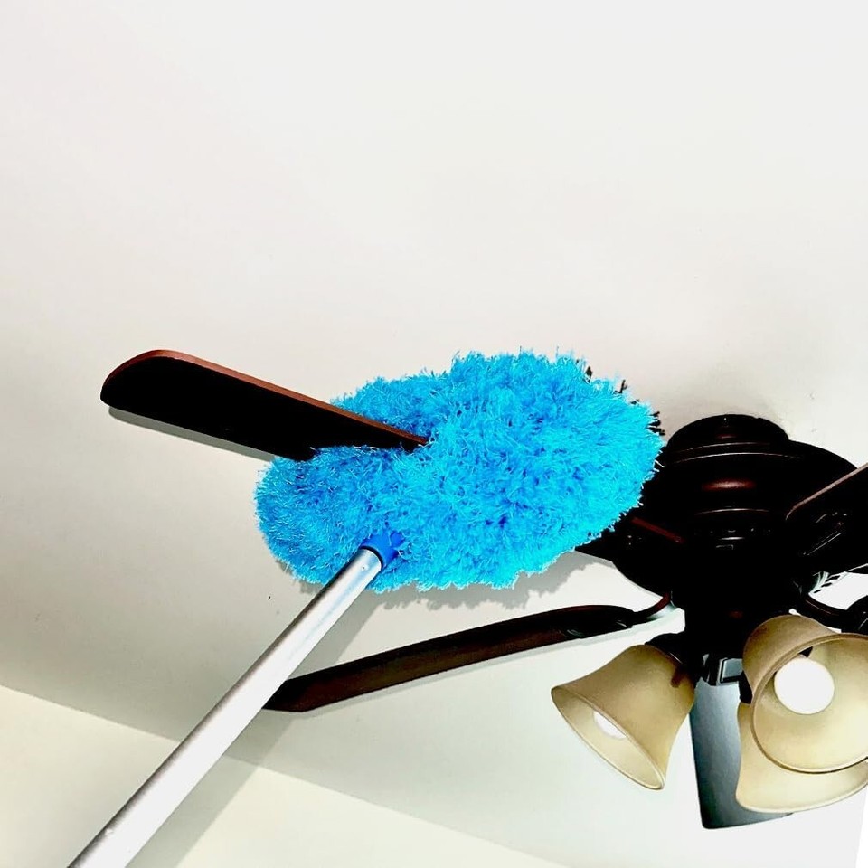 Microfiber Ceiling Fan Duster Brush - 12 Ft Reach, Blue, Double-Sided ...