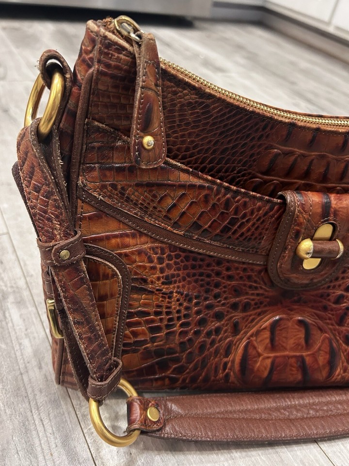 EUC Brahmin Alligator Embossed handbag Hobo Shoulder Brown Leather ...