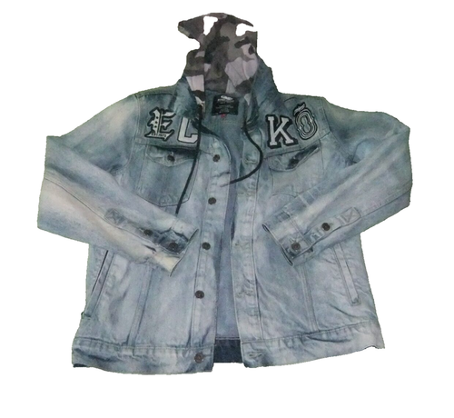 ECKO Men's M Jean Jacket with Hood Hoodie Embroidered Logo and Pockets ...