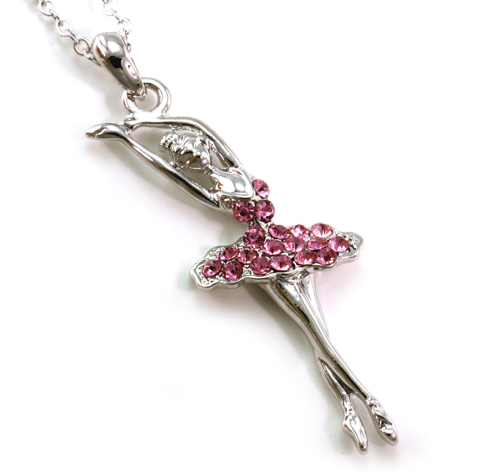 Light Pink Dancing Ballerina Dancer Ballet Dance Pendant Necklace Chain ...