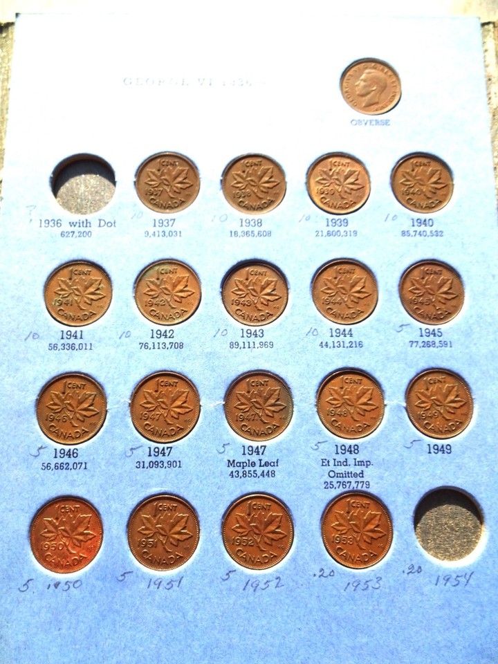 37 coin set lot collection folder book of Canada small cent penny's ...
