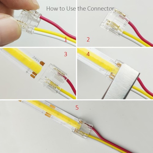 3-Pin 10mm COB LED Strip Connector Kit for Solderless Strip-to-Wire and ...