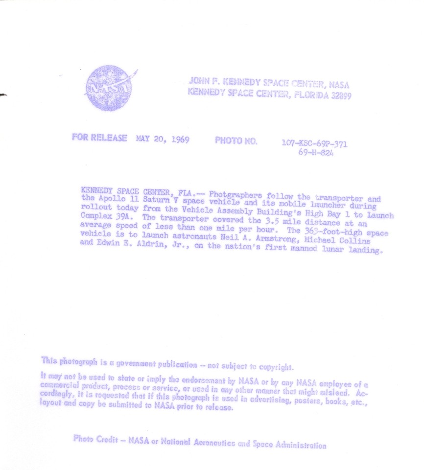 Apollo 11 Saturn V Rocket Launch Complex 39A Florida 1969 - Original ...