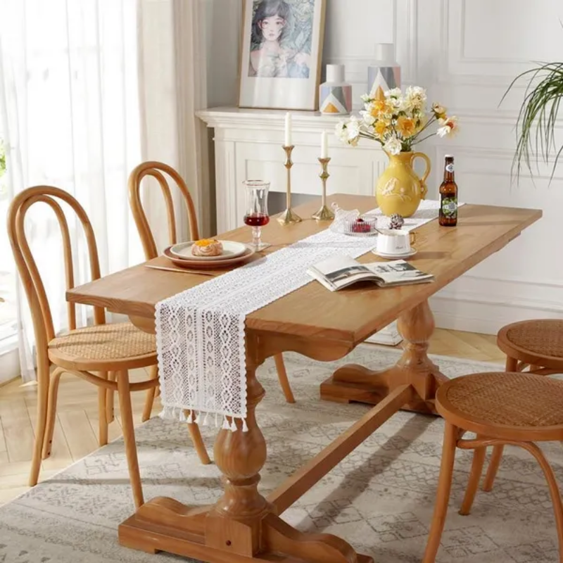 1X Hollow Lace Table Runner Cotton Crochet Fringed Doilies Rectangle ...