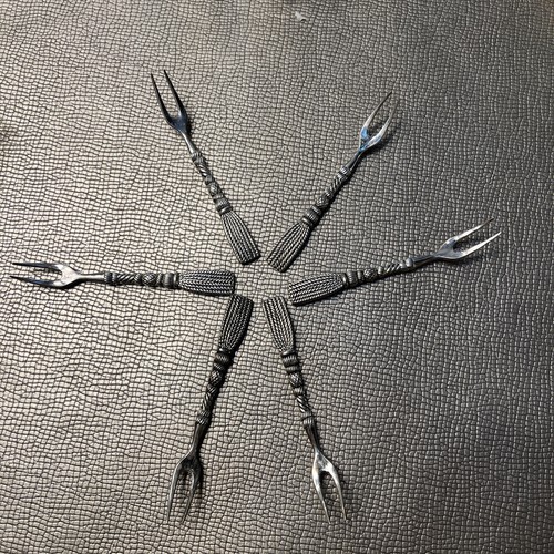 SILEA Silver Plate 6 Tassel Braided Cord Cheese or Cocktail Forks 4 1/2 ...
