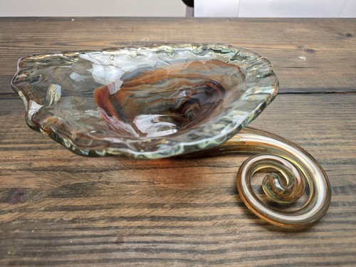 Mid Century Modern Cornucopia Shaped Coil Swirl Art Glass Hand Blown | eBay