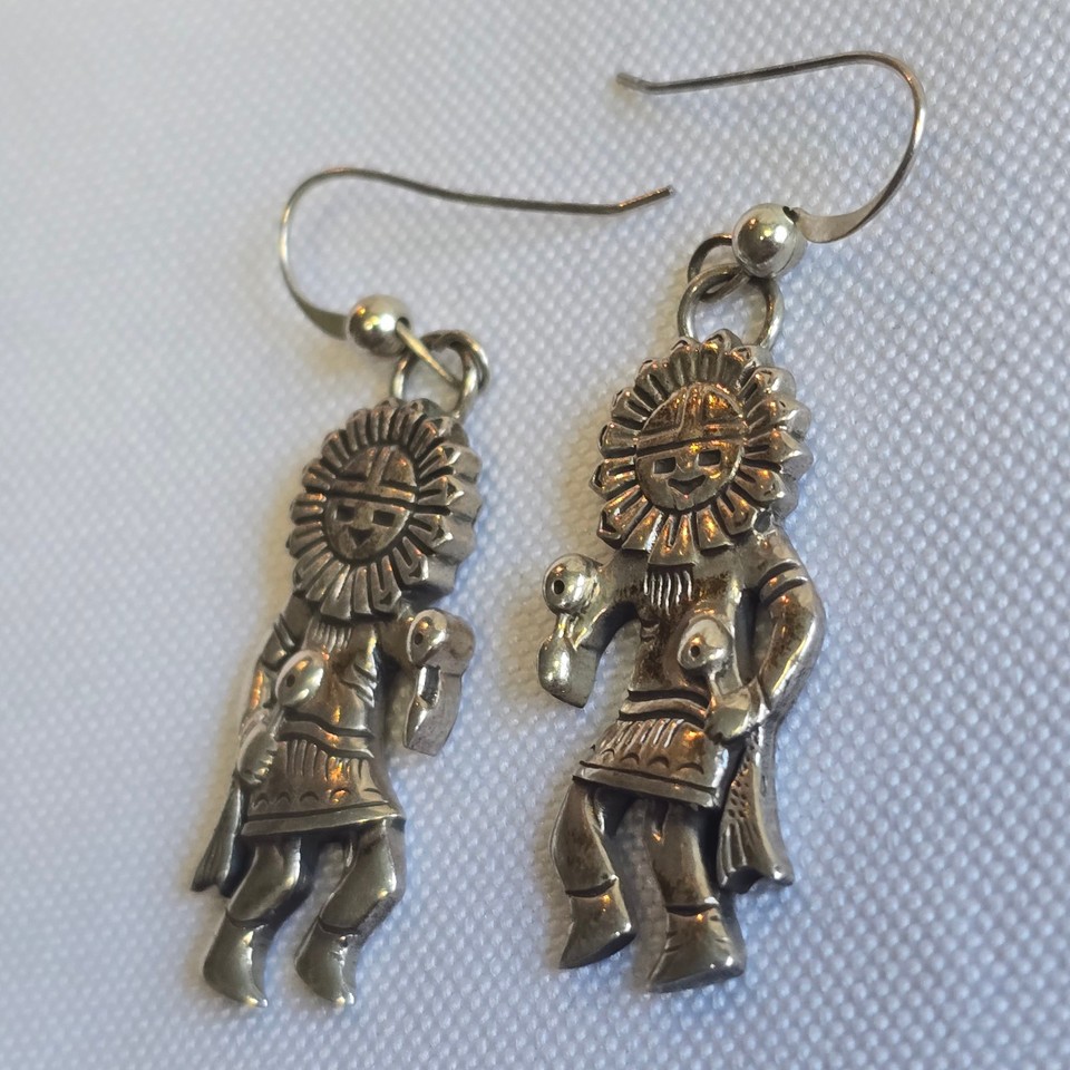 Sterling Silver Hopi Tawa Sun God Earrings 7.23g Fine Jewelry Dangle ...