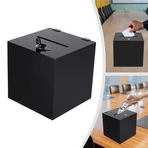 10" x 10" x 10" Deluxe Donation Box Tip Jar Ballot Suggestion Black ...