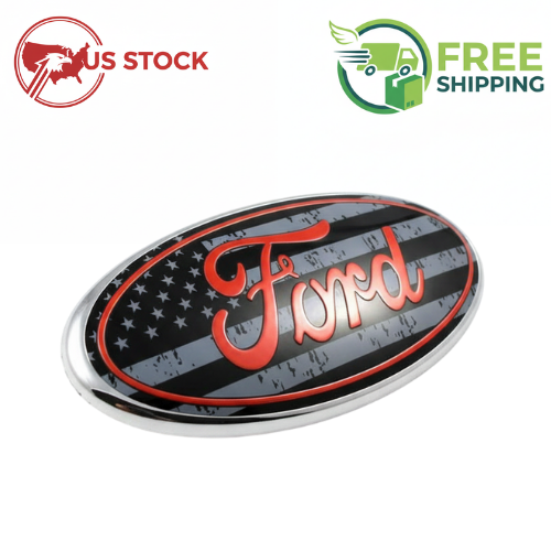 7" RED ON BLACK AND GRAY USA FLAG OVAL LOGO EMBLEM FOR FORD FRONT ...