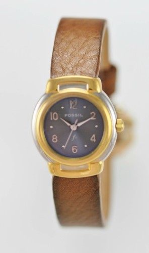 Fossil F2 Watch Womens Silver Gold Stainless Brown Leather Water Res ...