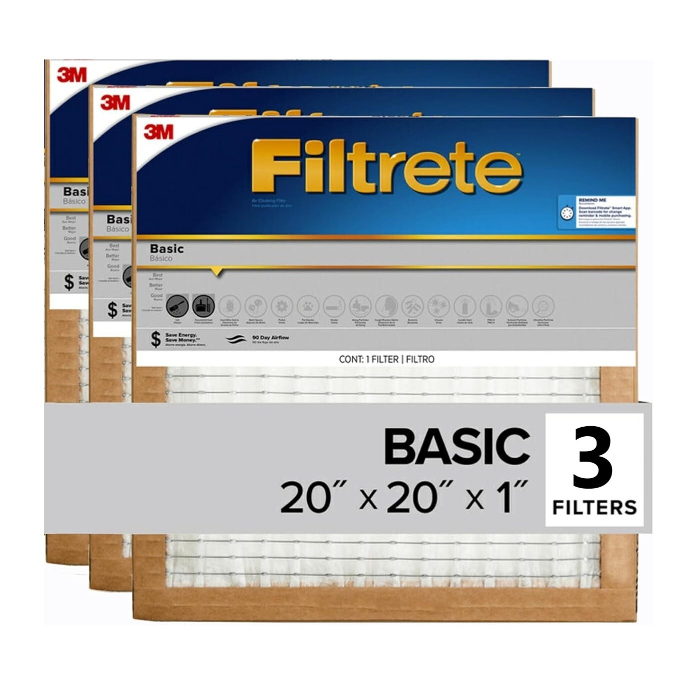 Filtrete 20x20x1 Air Filter, 3M MERV 5 HVAC AC Furnace Filter ...