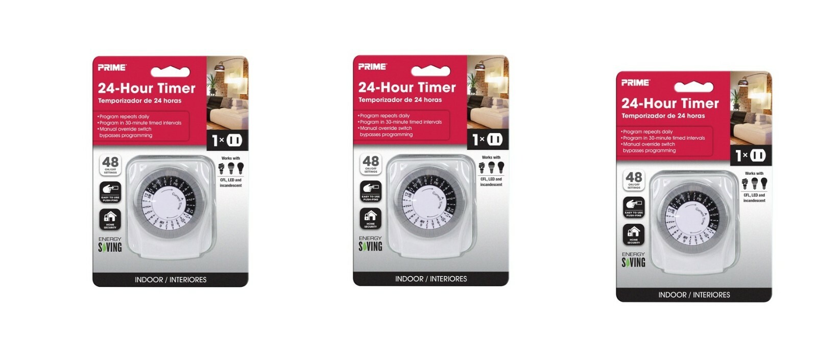 3 pack Prime 24-Hour Timer, Indoor, Easy To Use Push Pins, FREE ...
