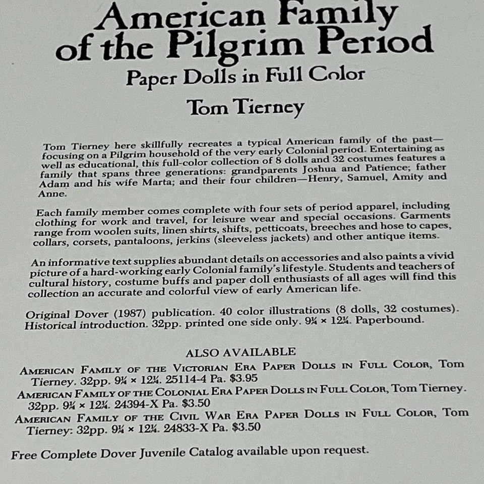 Vintage 1987 Tom Tierney American Family Of The Pilgrim Period Paper ...