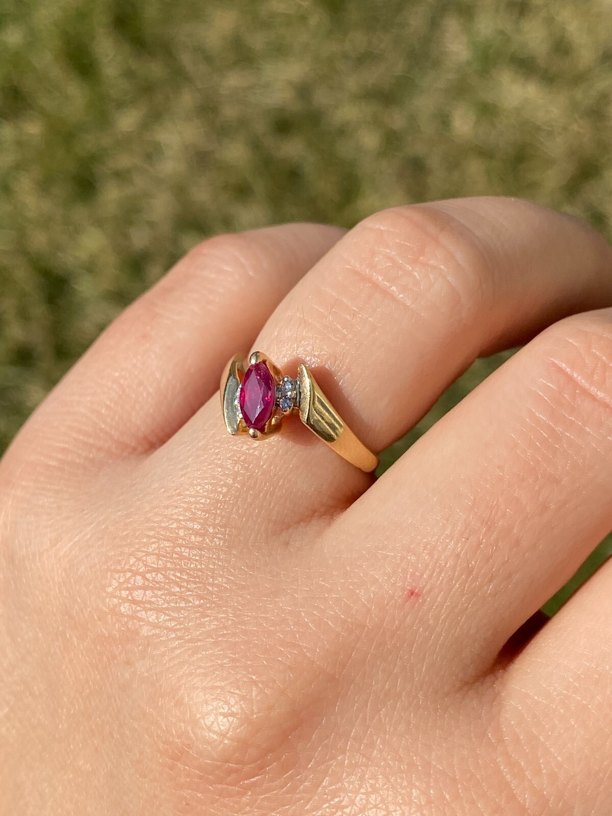 Ladies 14K Gold Bypass Ring set with Marquise Ruby and Diamonds | eBay