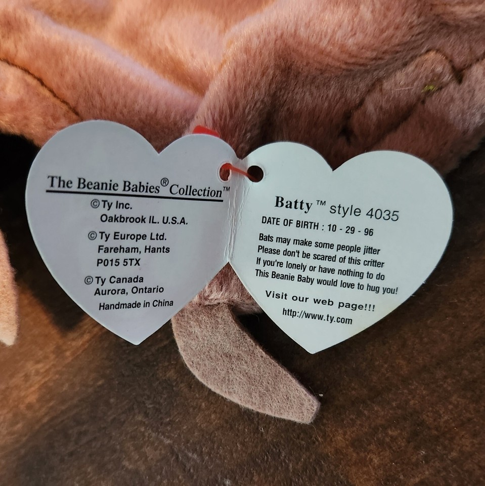 Ty Beanie Baby "BATTY" the Bat 1996, Retired! Tag With Errors PVC ...