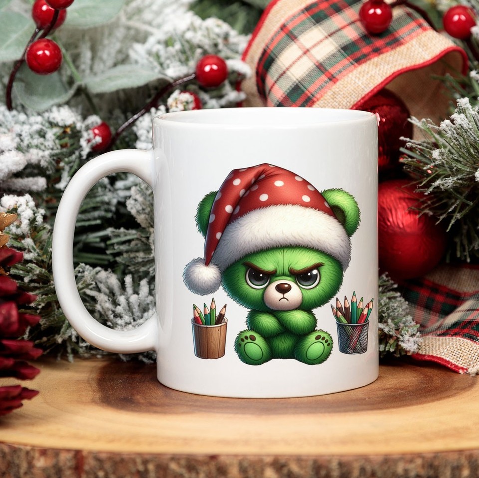 12x Green Christmas Grumpy Bear Vinyl Sticker Decal Tumbler Wine Glass ...