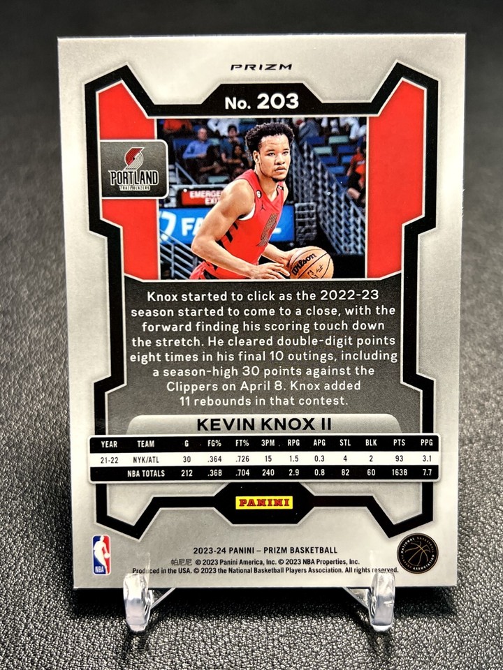2023-24 Prizm Basketball Green Kevin Knox Portland Trail Blazers #203 ...